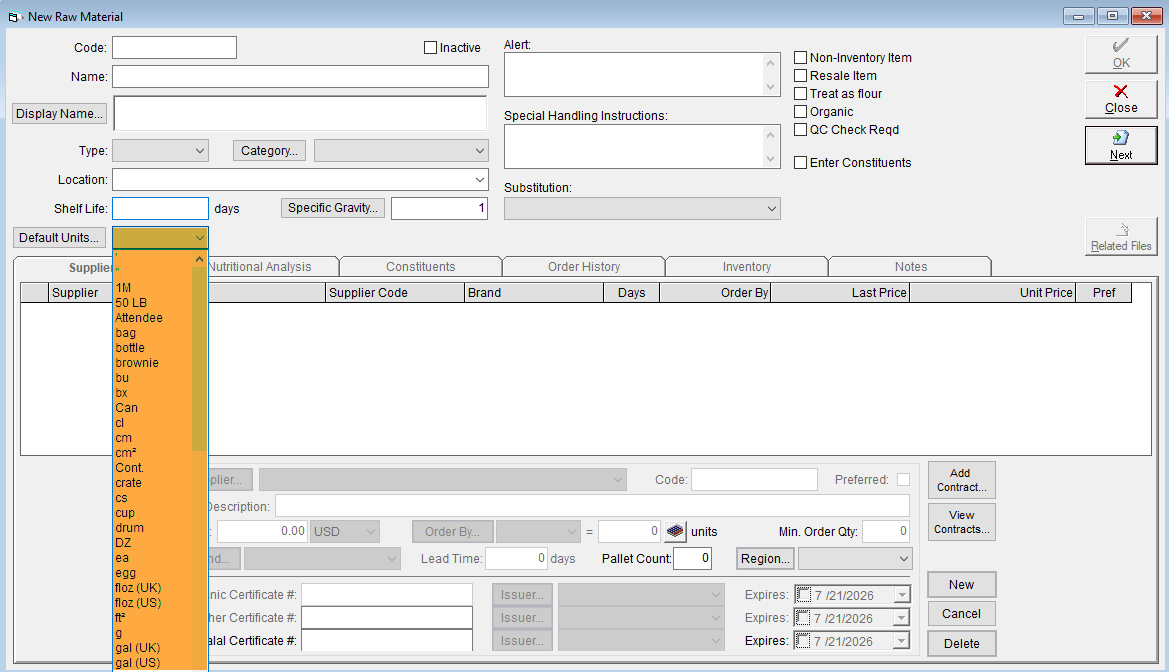 Create a New Raw Material